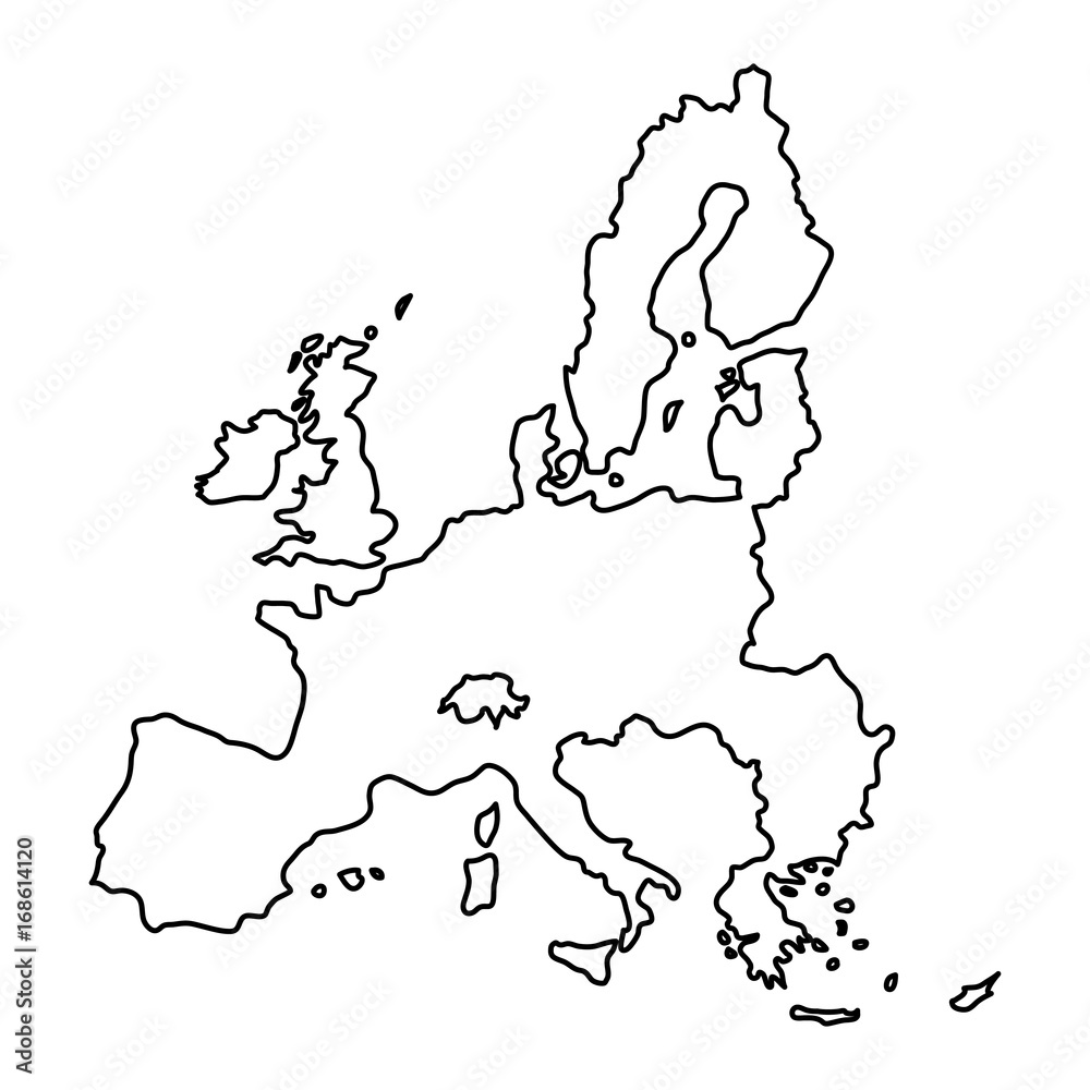 European Union map of black contour curves of vector illustration Stock ...