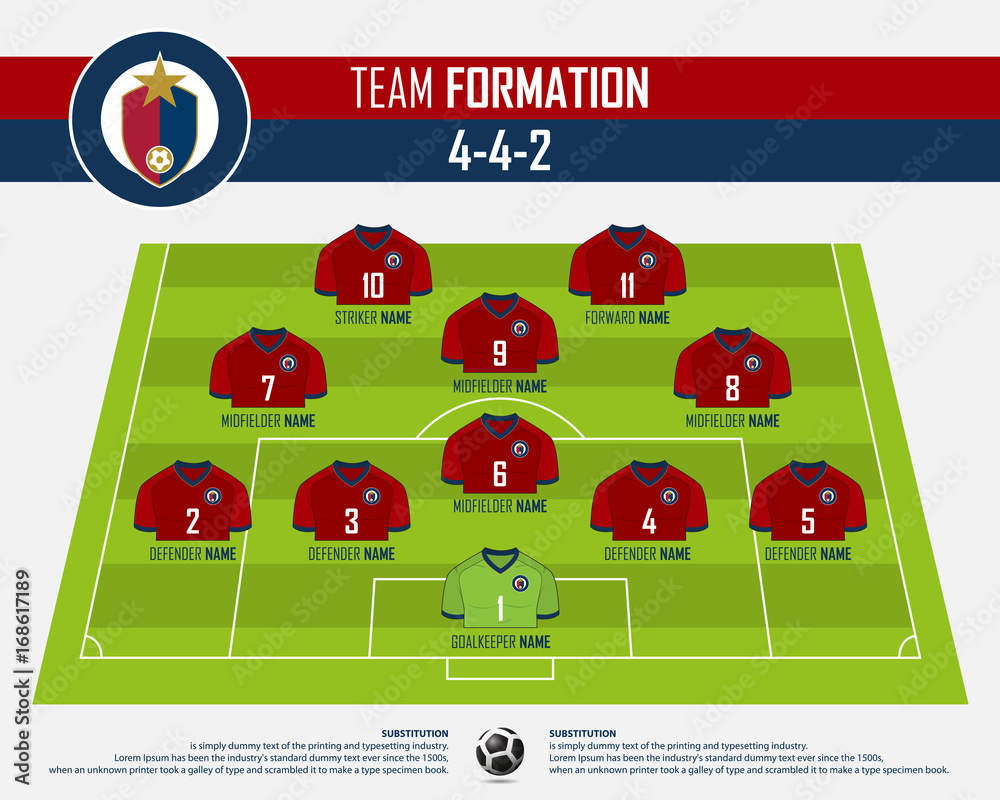 Football or soccer match formation infographic. Soccer jersey and ...