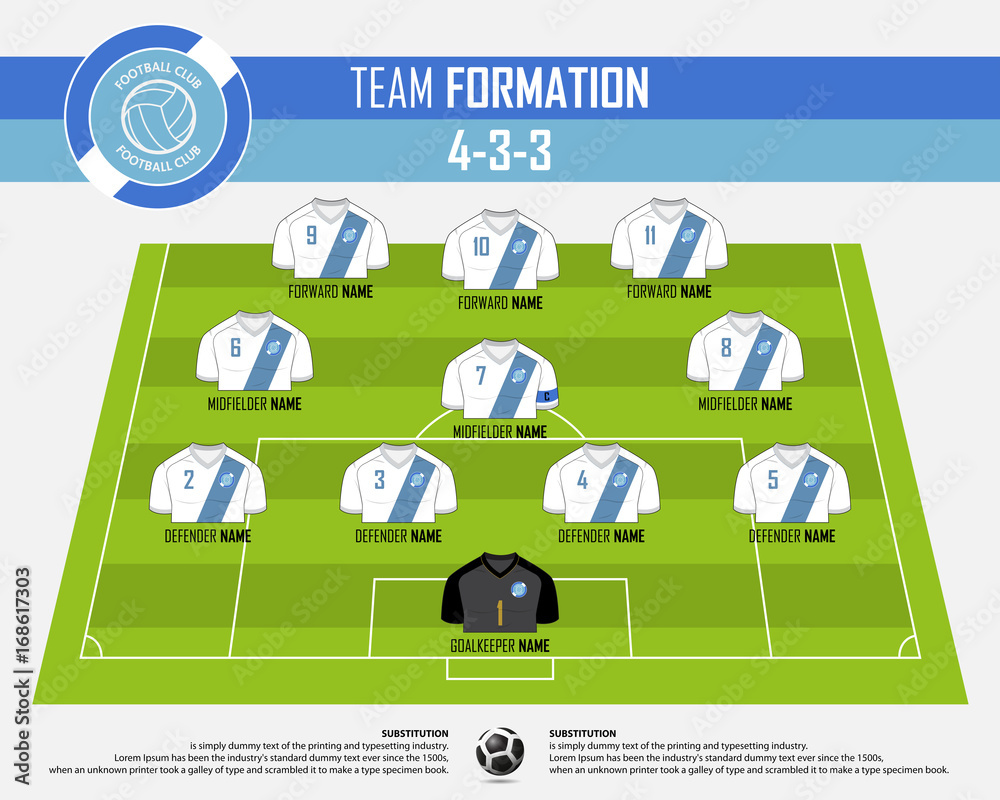 Football or soccer match formation infographic. Soccer jersey and ...