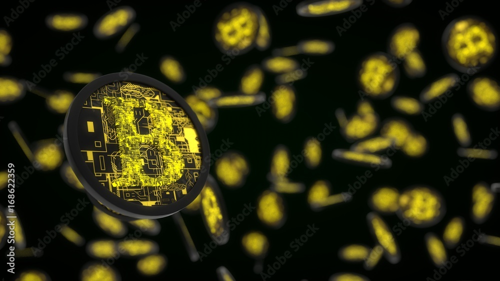 conceptual design of hi-tech bitcoin coins. 3d illustration. Stock ...