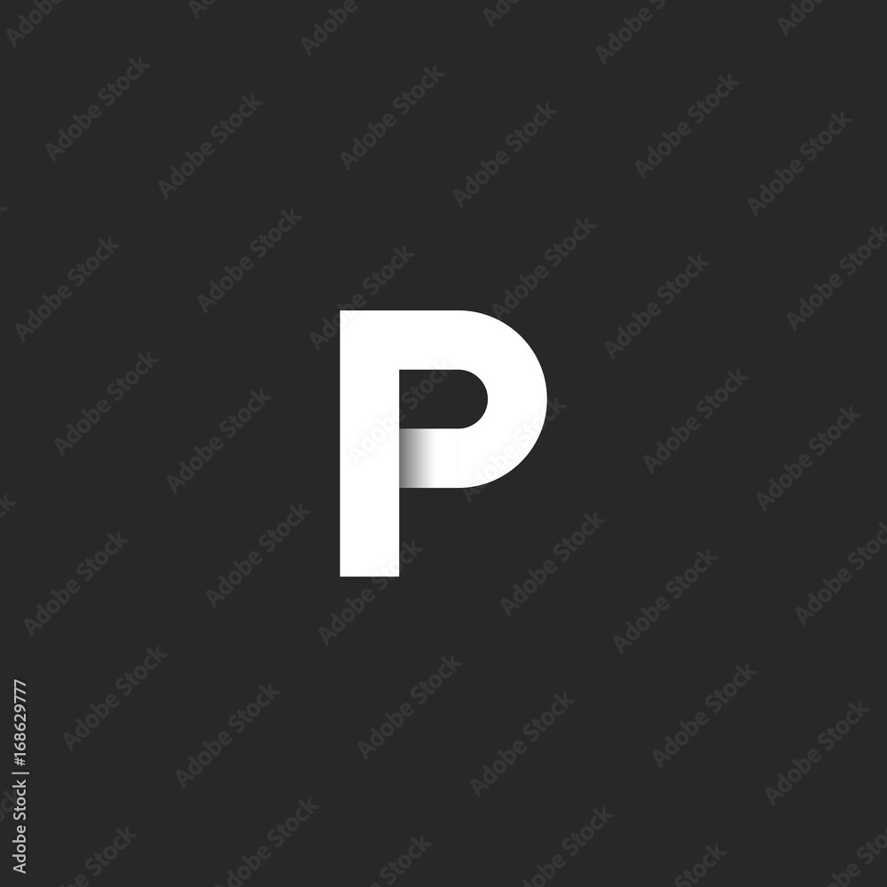 Capital letter P logo bold font, white paper stripe intersection line ...