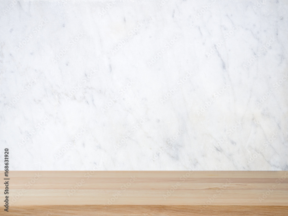 Natural wood table texture on white marble background. texture for add ...