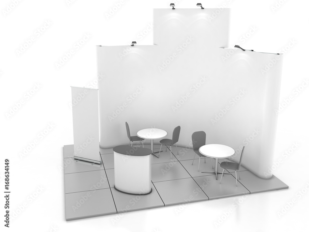 Blank creative exhibition stand design with color shapes. Booth ...