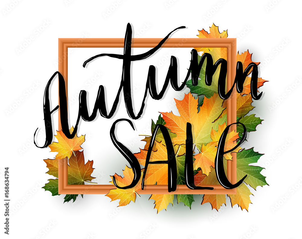 Autumn SALE poster design. Fall discount promotion with maple leaves ...