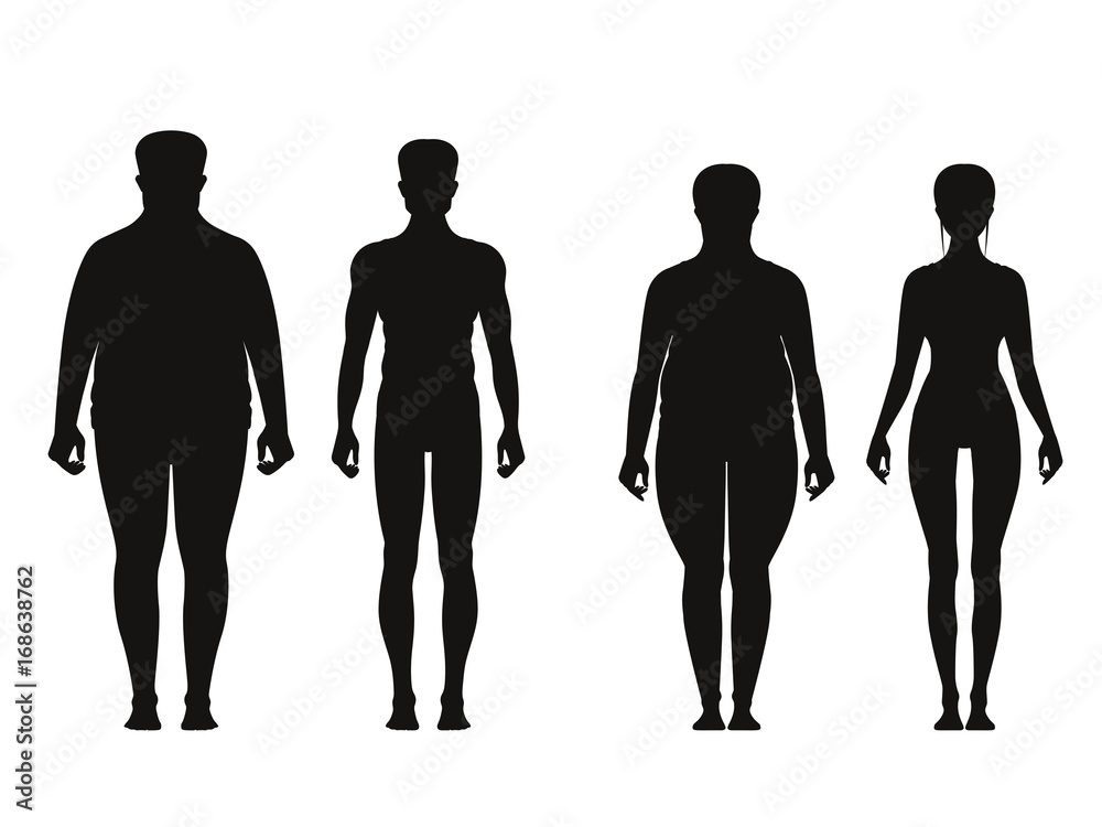 Silhouette of fat and thin peoples. Weight loss of overweight man and ...