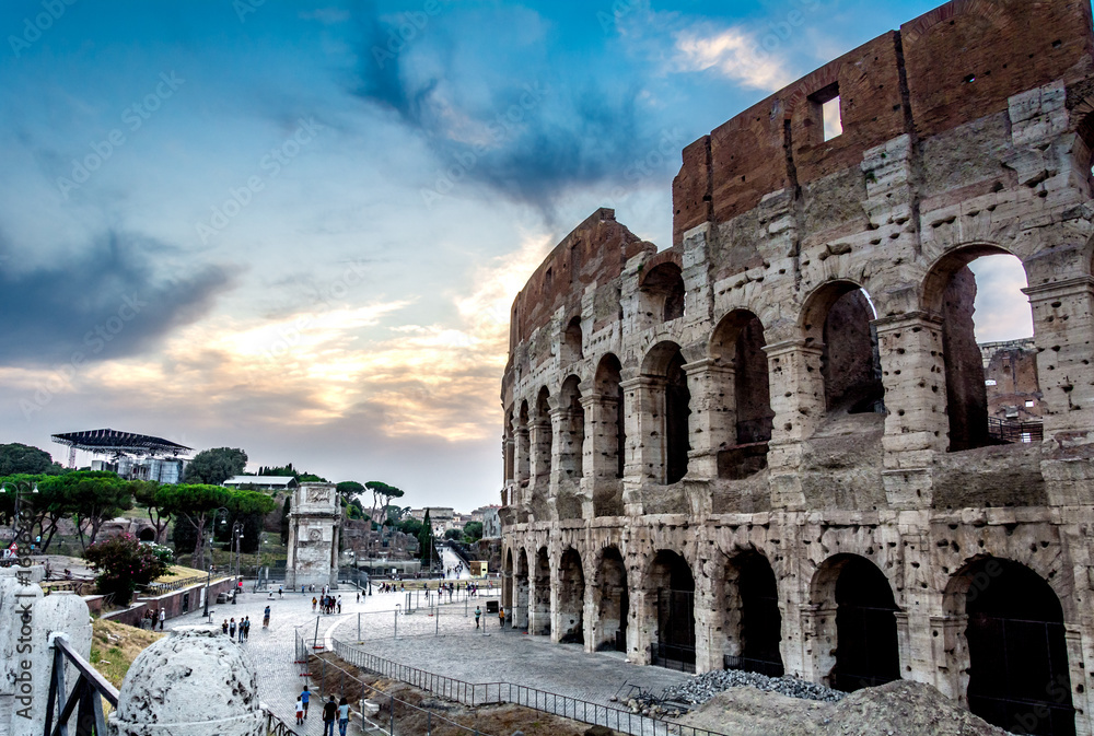 Italian architecture of Rome. Atmospheric city. The legendary Colosseum ...