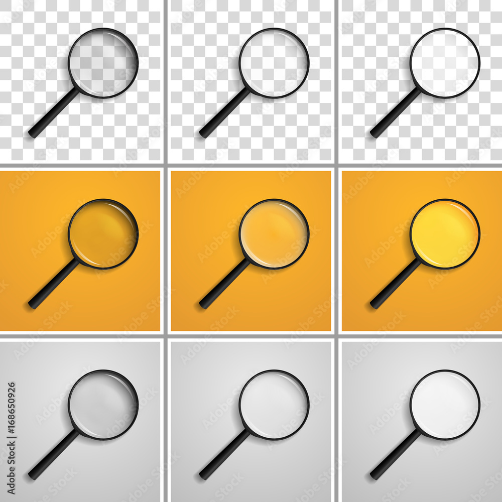 Realistic vector illustration of a magnifying glass at an angle of 45 ...