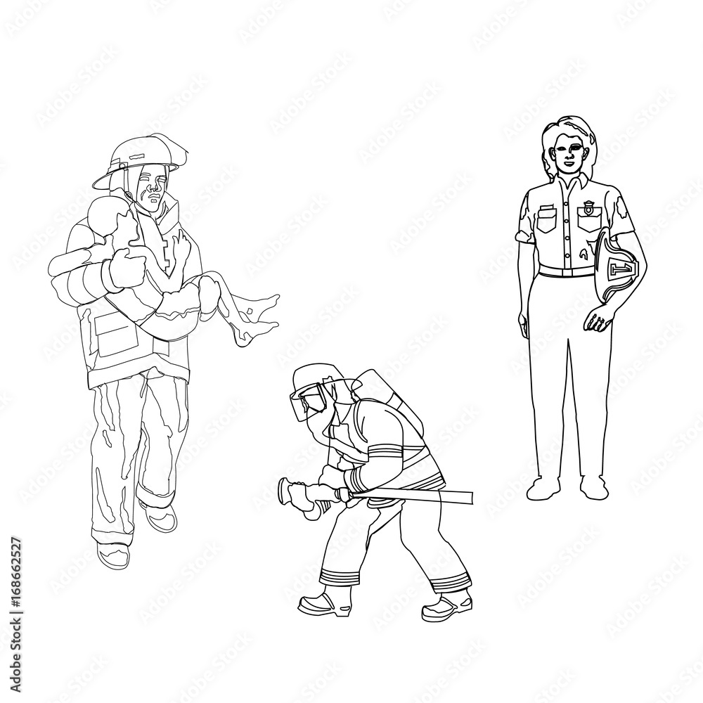 Outline Drawings Of Firefighters