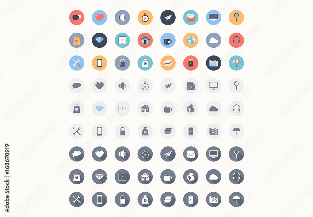 72 Round Color and Grayscale Icons 1 Stock Template | Adobe Stock