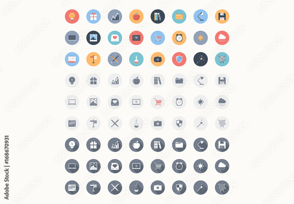 72 Round Color and Grayscale Icons 2 Stock Template | Adobe Stock