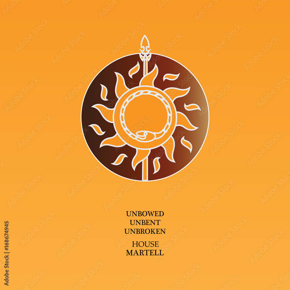 Sun, spear, snake. Emblem, badge, sticker. Graphic design element for ...