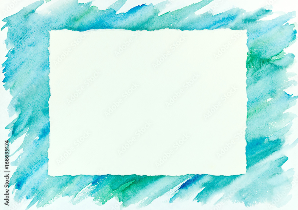 blue and green watercolor brush stroke abstract frame background Stock ...