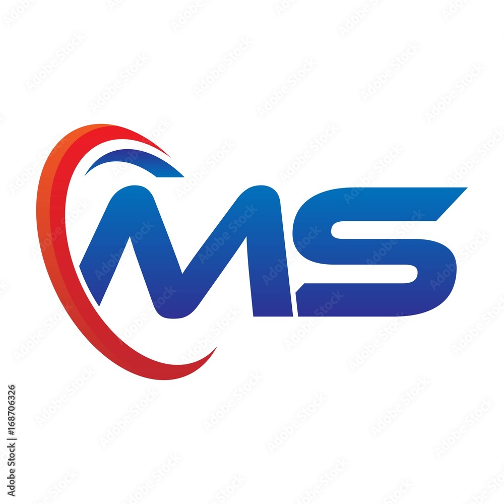 dynamic vector initial letters logo ms with circle swoosh red blue ...