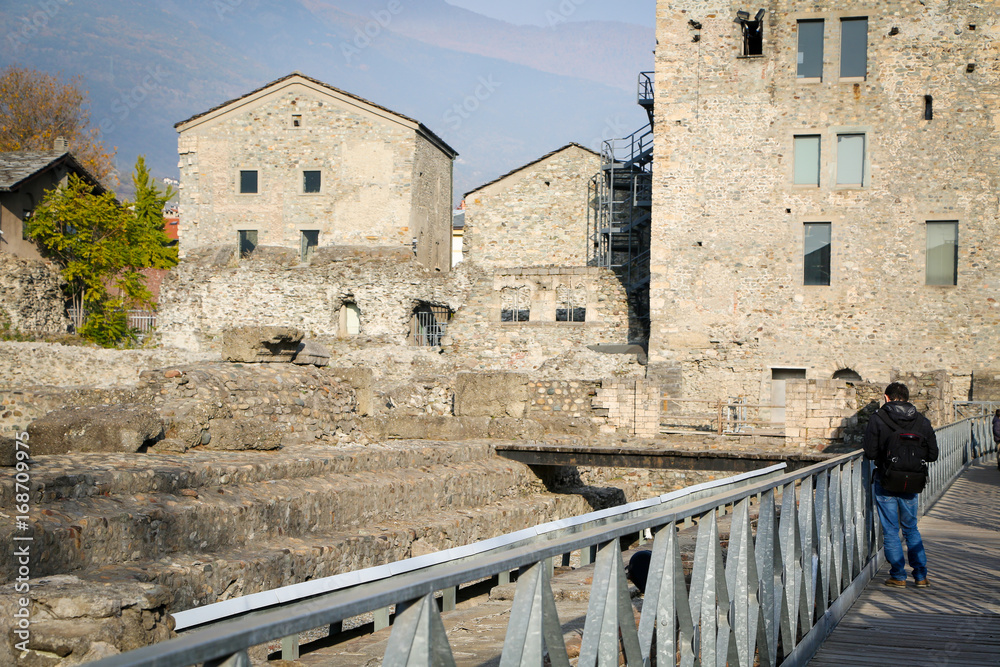 Roman ruins in the city of Aosta, Italy Stock Photo | Adobe Stock
