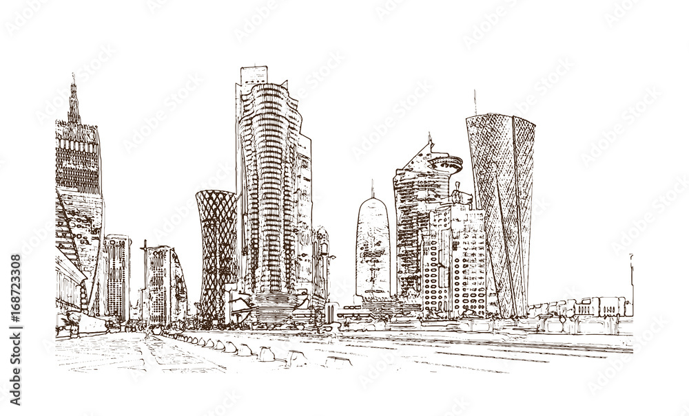 Sketch of Doha Qatar building in vector illustration. Stock Vector ...