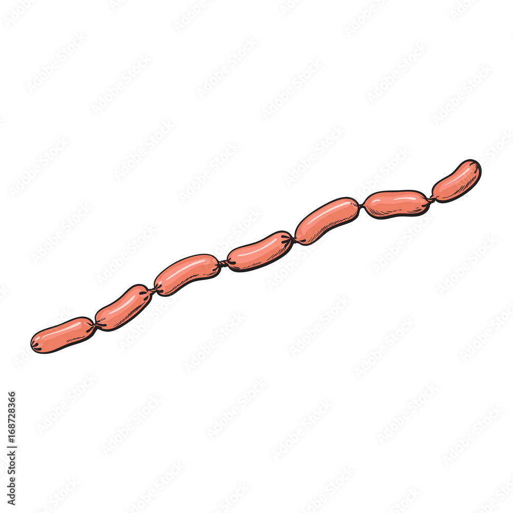 vector sketch sausages chain. Cartoon isolated illustration on a white ...