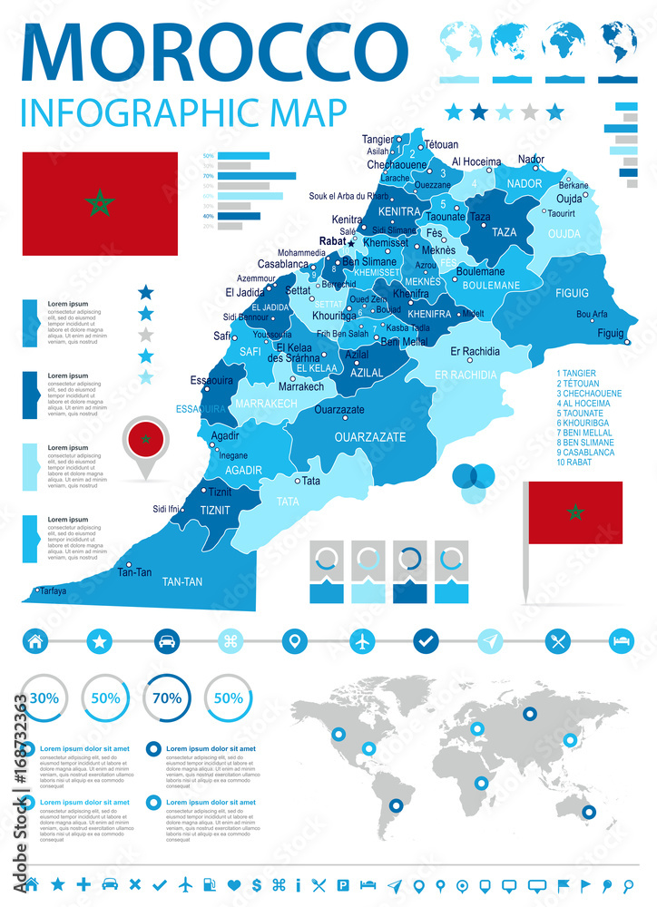Morocco - infographic map and flag - illustration Stock Vector | Adobe ...