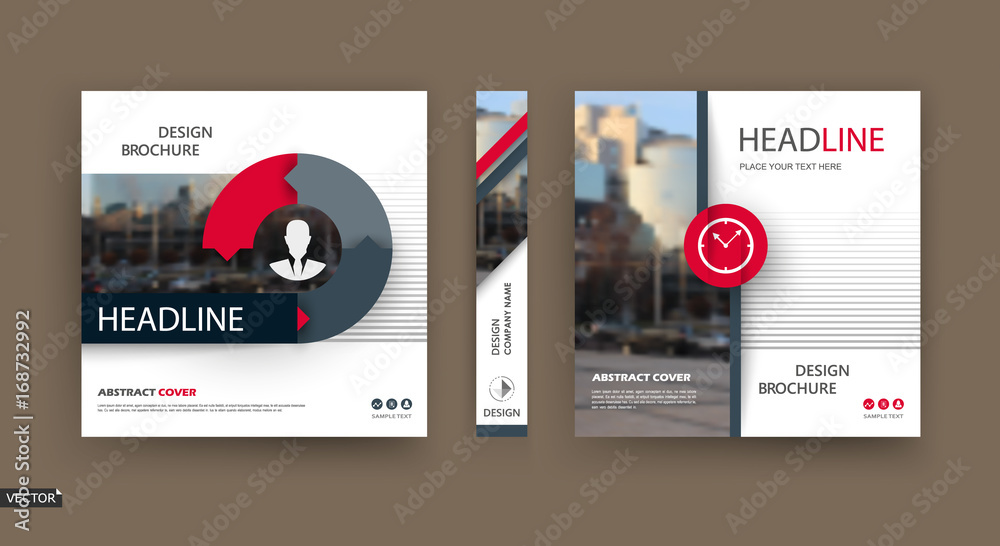Abstract blurb. White, red brochure cover design. Fancy info banner ...