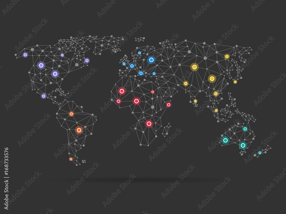 Vector world map connection background with colorful points. Stock ...