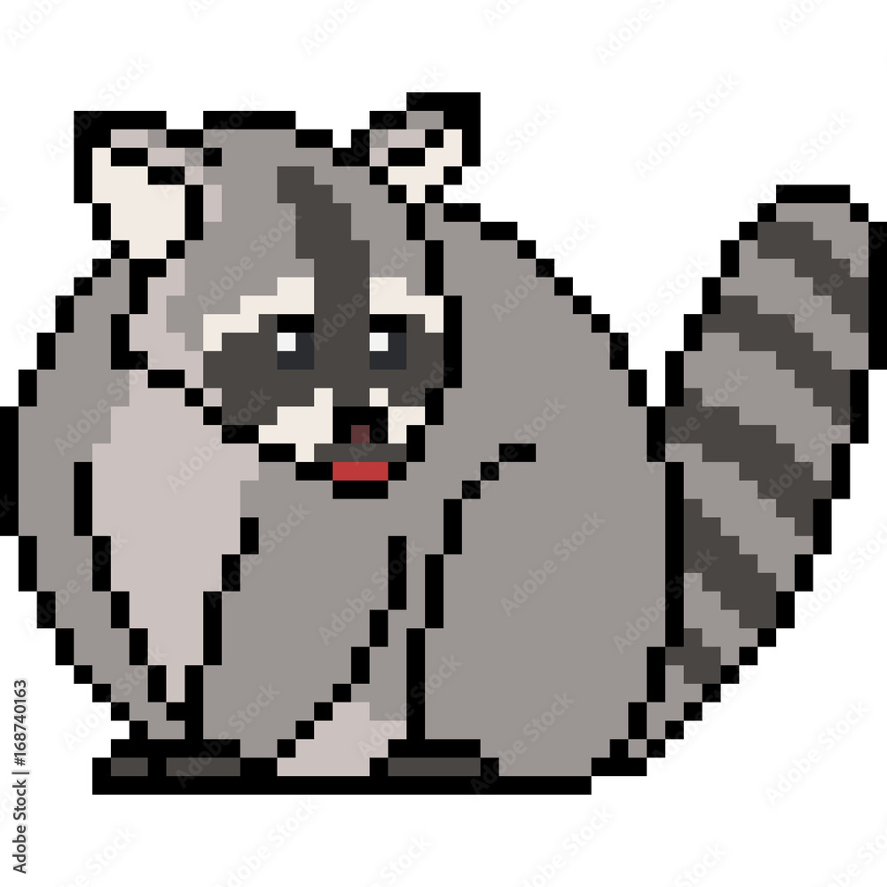 vector pixel art raccoon Stock Vector | Adobe Stock