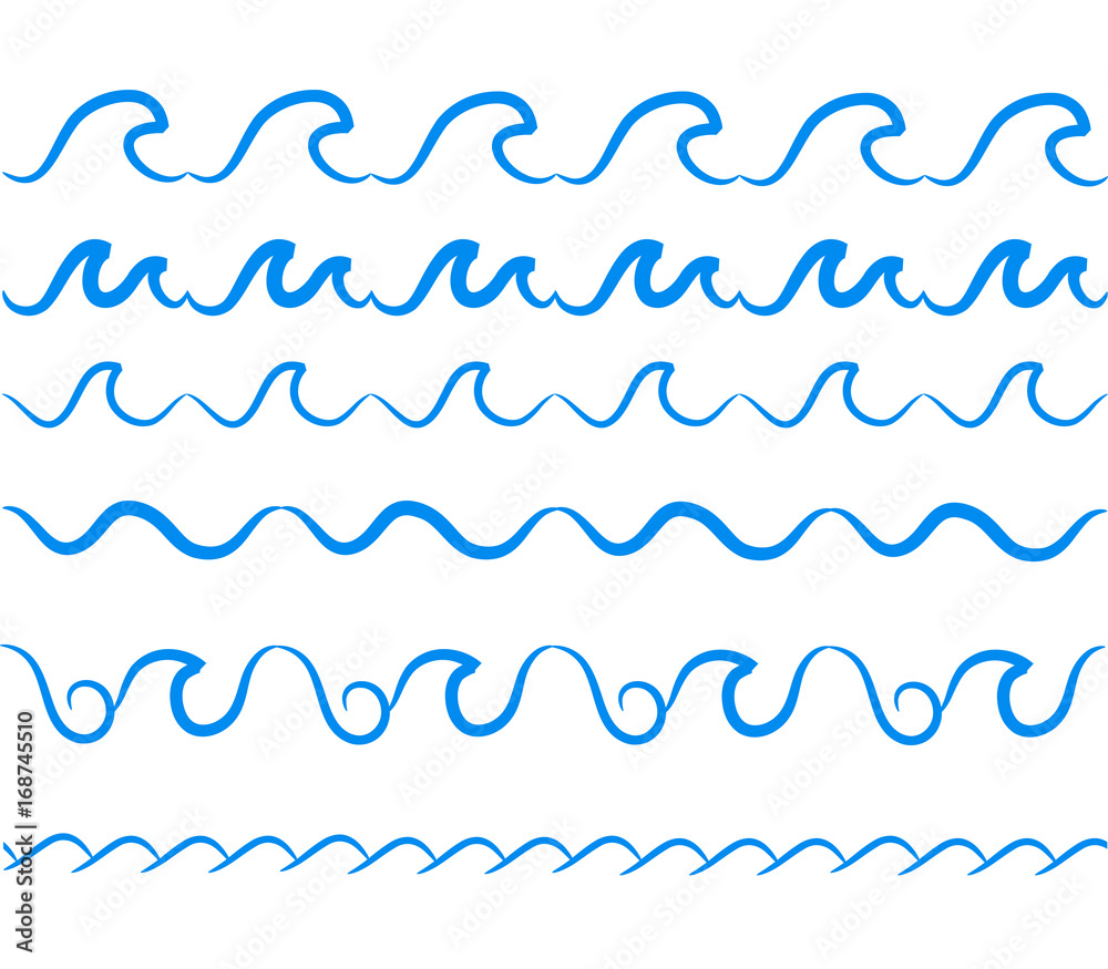 Sea water waves vector seamless borders set. Decorative wave sea ...
