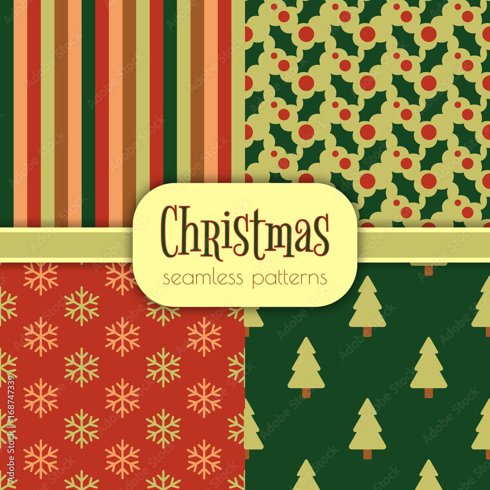 Set of bright seamless Christmas patterns in traditional colors. 4 ...