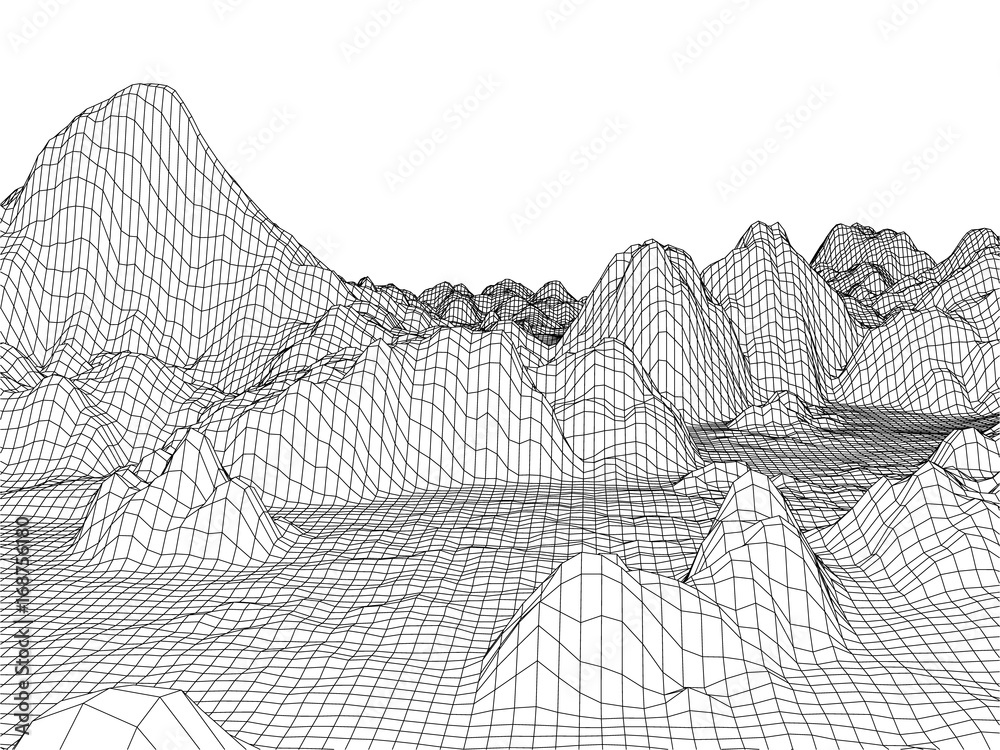 Abstract landscape 3D mesh background. 3D terrain grid isolated. Stock ...