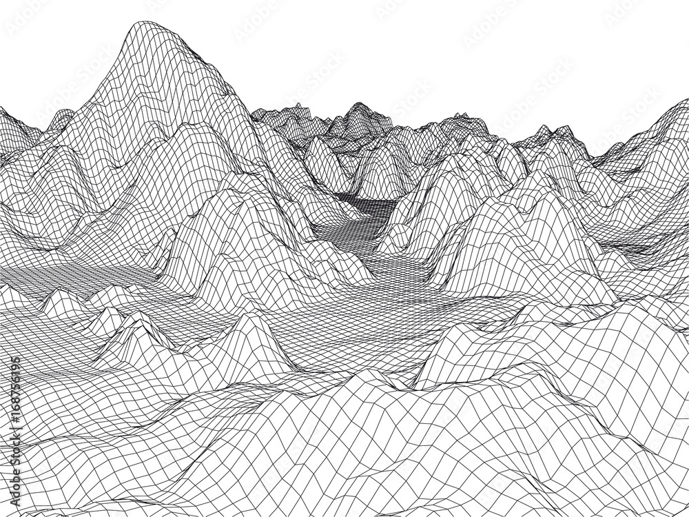 Abstract landscape mesh background. 3D terrain grid isolated. Stock ...