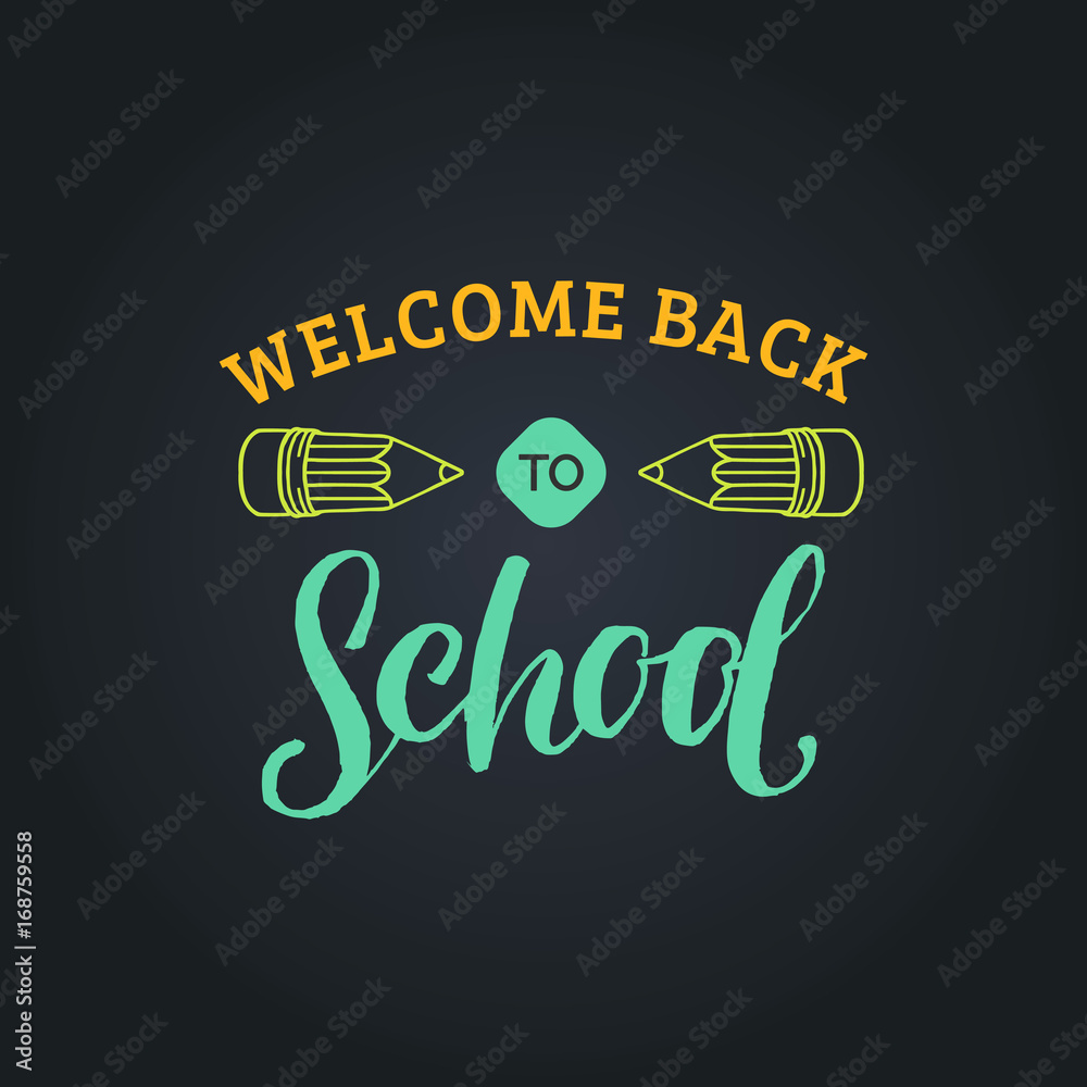 Vector vintage Welcome Back to school logo. Retro sign with pencil ...