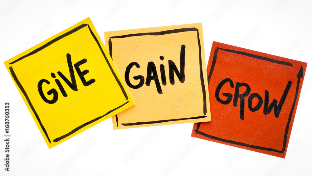 give, gain and grow concept in sticky notes Stock Photo | Adobe Stock