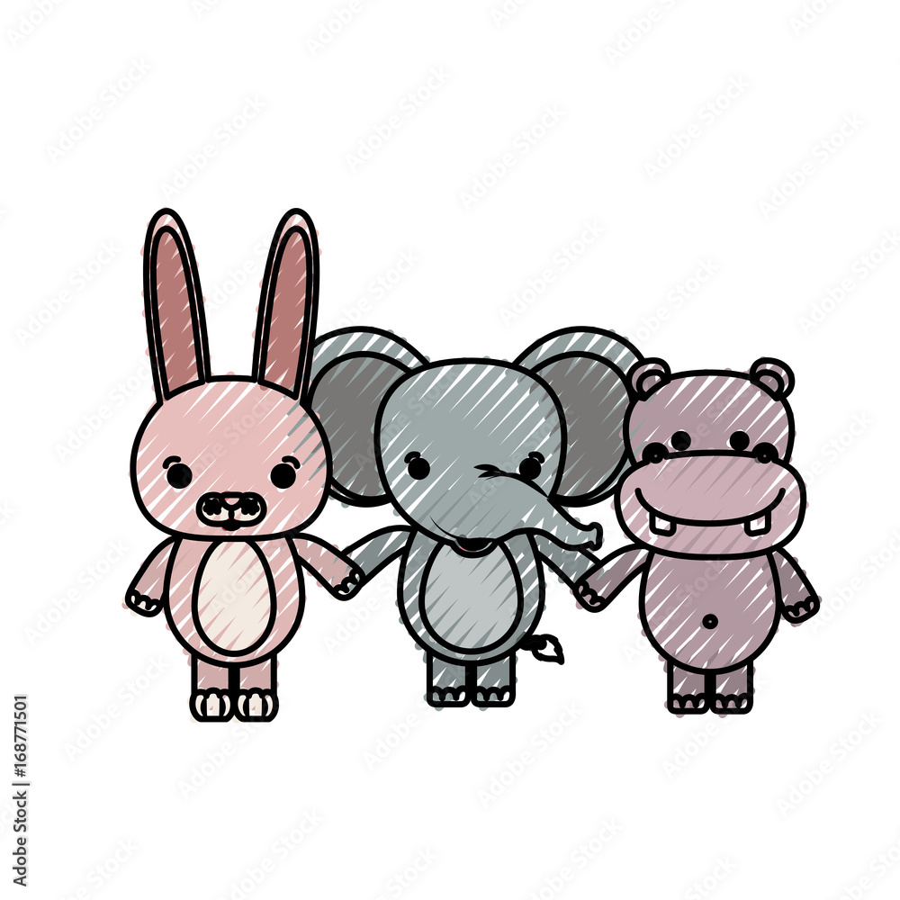 Cartoon Animals Holding Hands