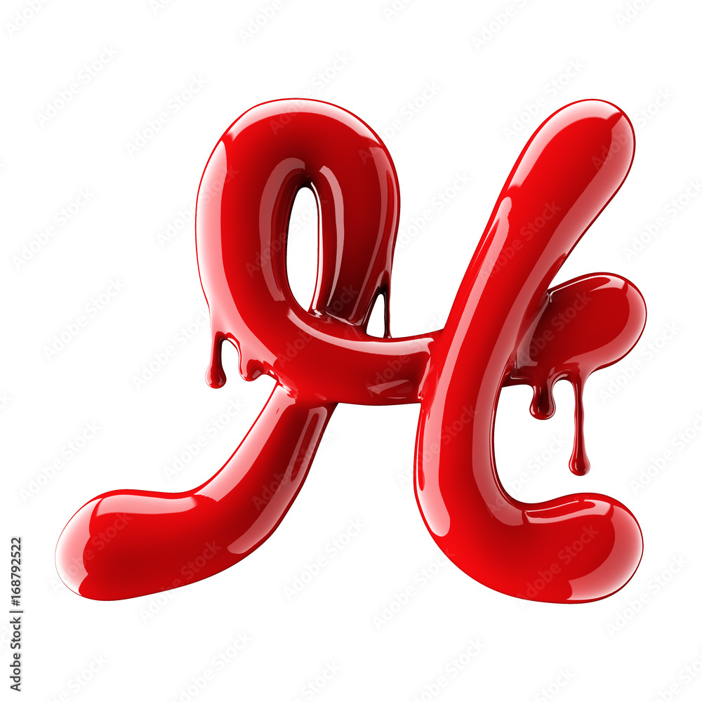 Leaky red alphabet isolated on white background. Handwritten cursive ...