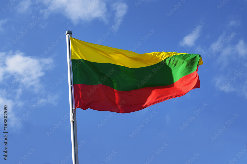 Flag of Lithuania with horizontal stripes in yellow, green and red ...