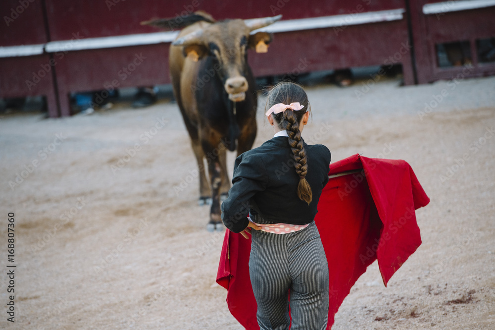 Corrida. Matador woman Fighting in a typical Spanish Bullfight Stock ...
