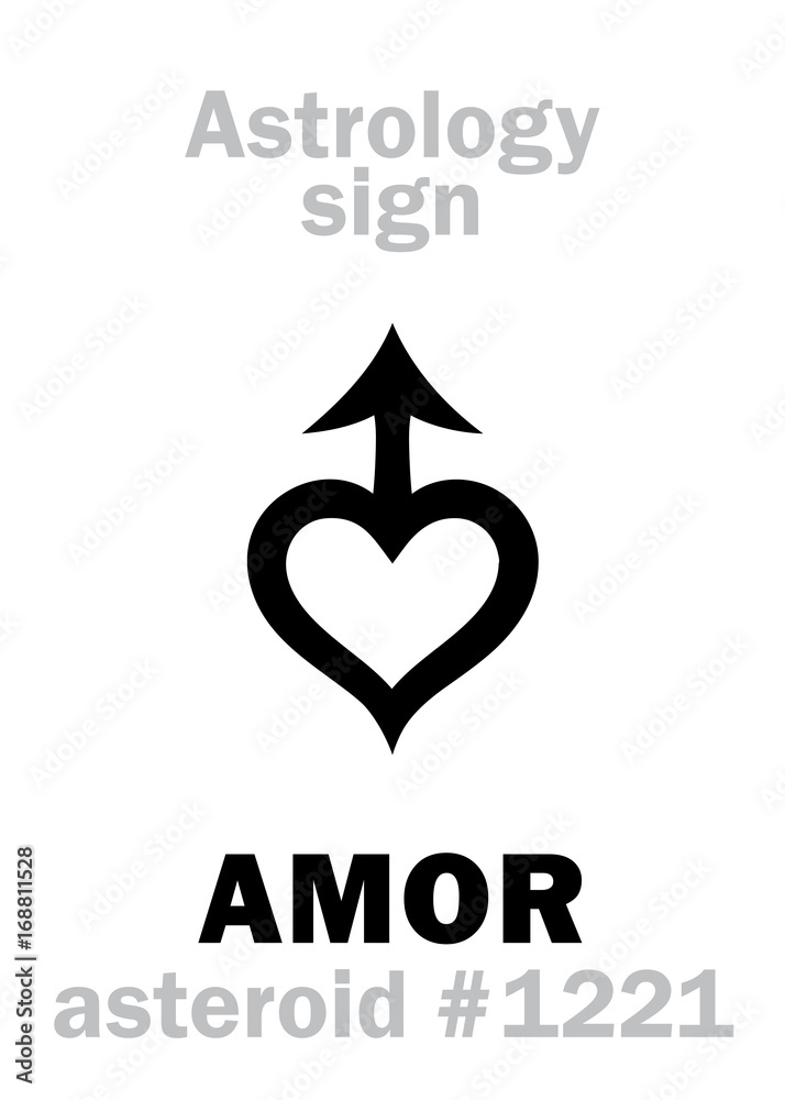 Astrology Alphabet: AMOR, asteroid #1221. Hieroglyphics character sign ...