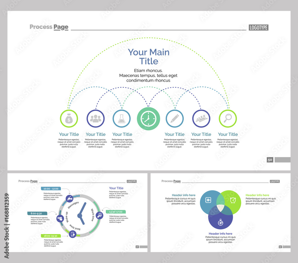 Three Production Slide Templates Set Stock Vector | Adobe Stock