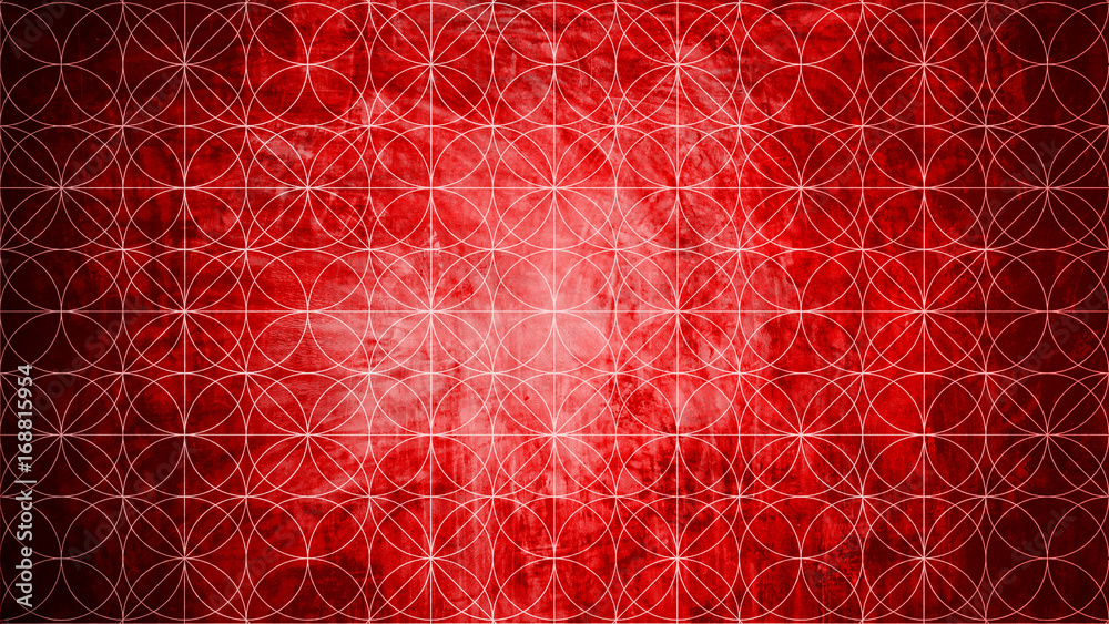 Sacred geometry in flower pattern shape on old paper texture red paint ...