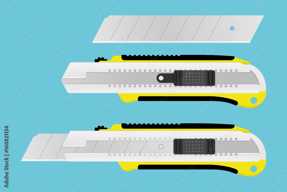 Realistic Boxcutter tool. Office paper knife and blade. Stationery ...