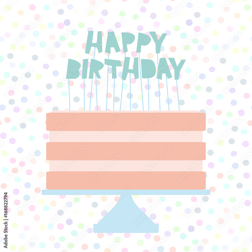 Happy Birthday Sweet pink cake, strawberry pink cream, banner design ...