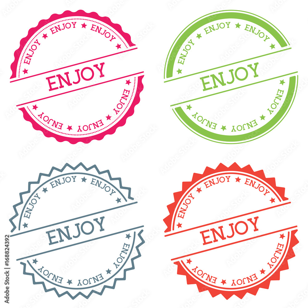 ENJOY badge isolated on white background. Flat style round label with ...