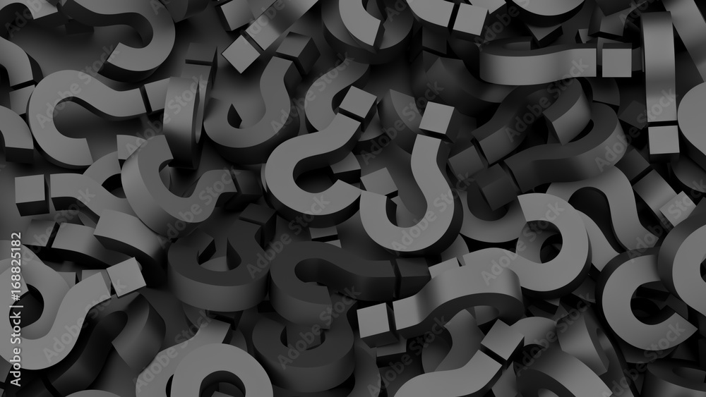 Black question marks background. 3D Rendering. Stock Illustration ...