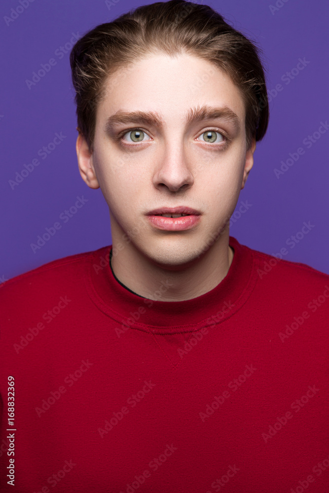 Astonished young male. Emotion of surprise. Amazing news for man ...