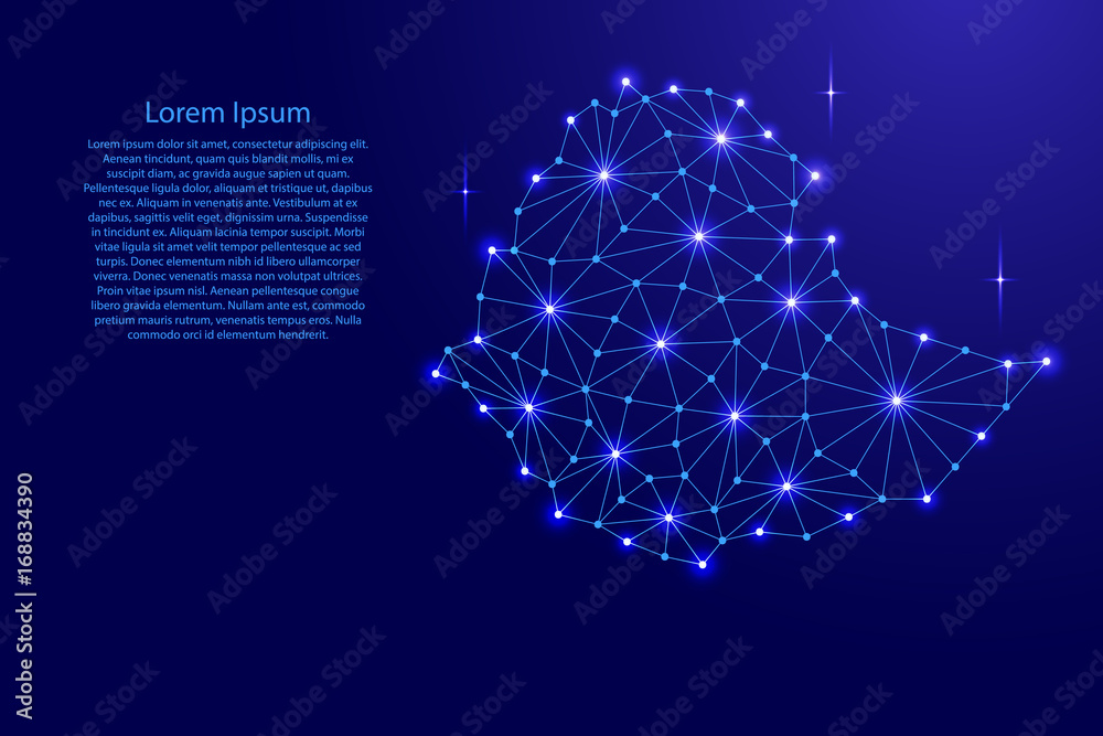 Ethiopia map of polygonal mosaic lines network, rays and space stars of ...