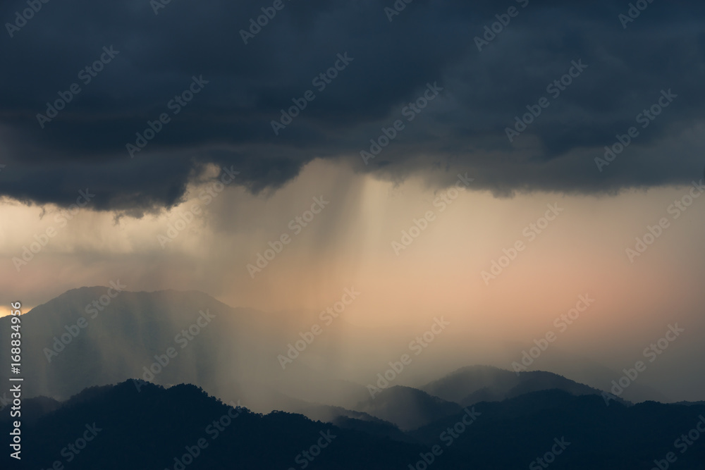 Foto de Monsoon in tropical rain forest,.heavy raining in mountain ...