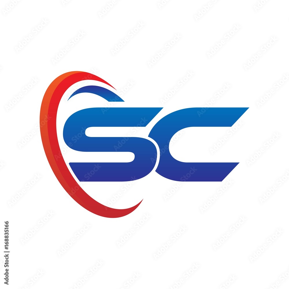 dynamic vector initial letters logo sc with circle swoosh red blue ...