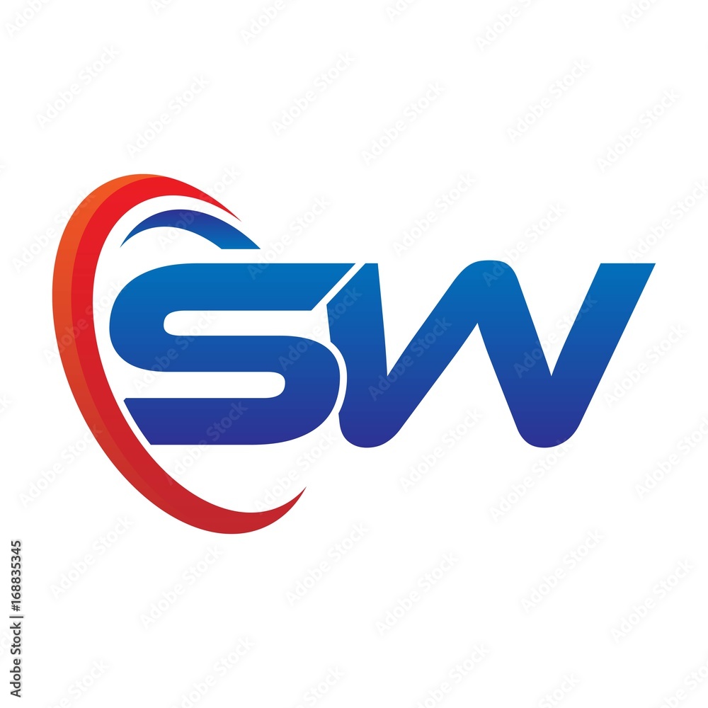 dynamic vector initial letters logo sw with circle swoosh red blue ...