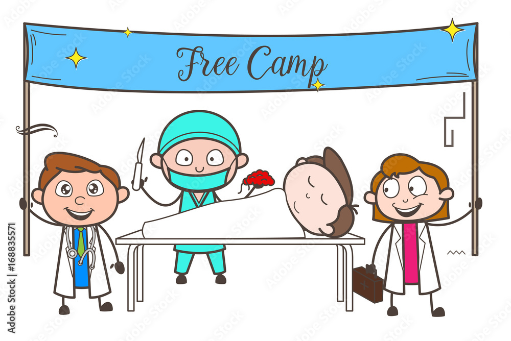 Cartoon Doctors Organizing Free Medical Checkup Camp Vector Concept ...
