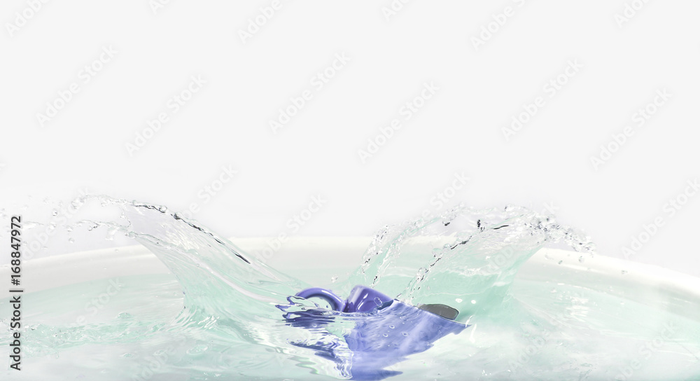 coffee mugs Drop down into the water splash in a wash basin with water ...