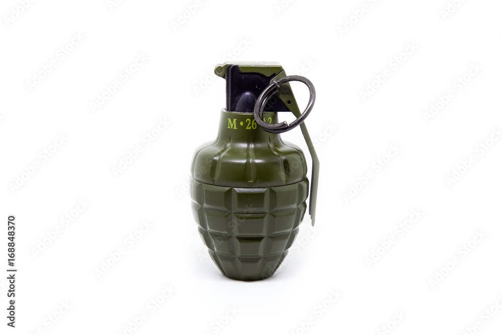 green metal hand grenade with round pin over When I pull out it will ...