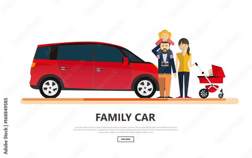 Family car with happy family isolated vector illustration. Stock Vector ...